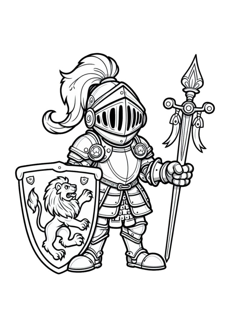 Ritter mit Löwenwappen Malvorlage – Coloring Place